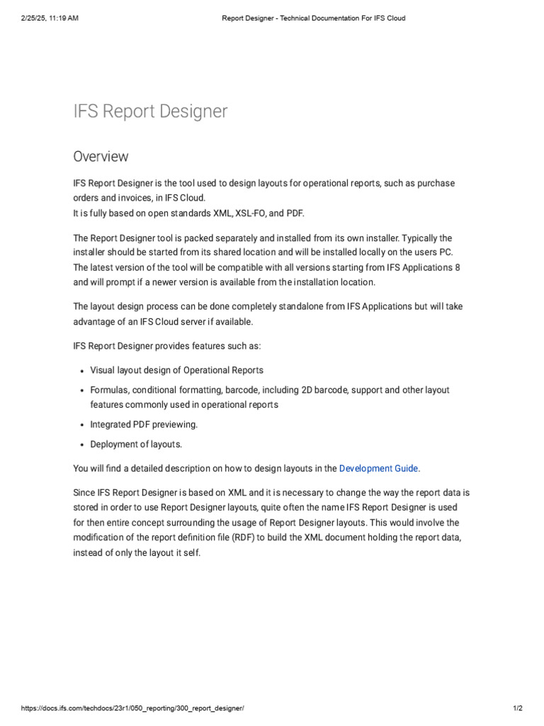Report Designer - Technical Documentation For IFS Cloud | PDF