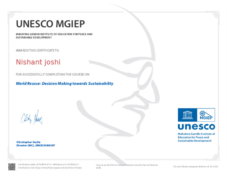 UNESCO Course Completion Certificate | PDF