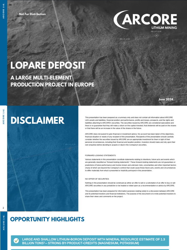 ARCORE LTD LOPARE Lithium Project Presentation - June 2024 PL | PDF | Lithium | Mining