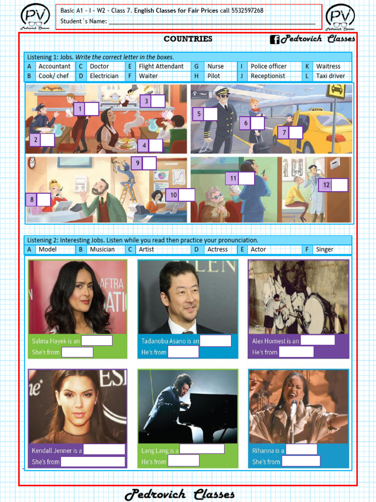 Basic A1 - I - W2 - Class 7 - Jobs | PDF | Linguistics | Language Families