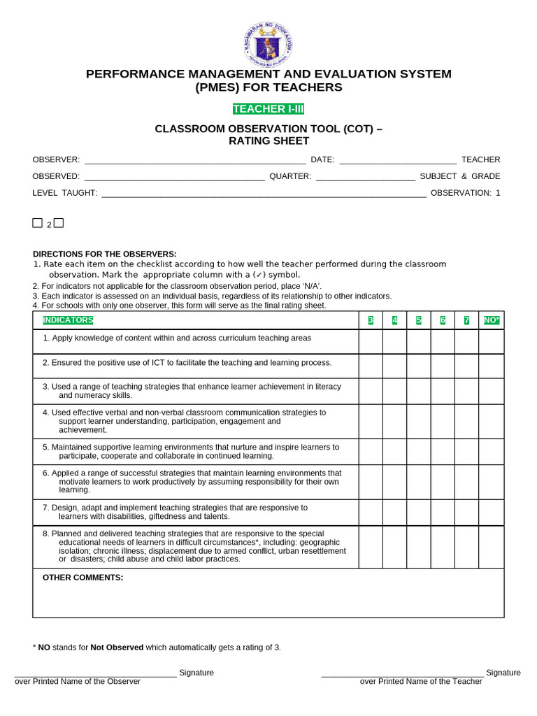 Copy-of-Copy-of-Annex-C-3_COT-Rating-Sheet-for-Proficient-Teacher-for-SY-2024-2025 | PDF ...