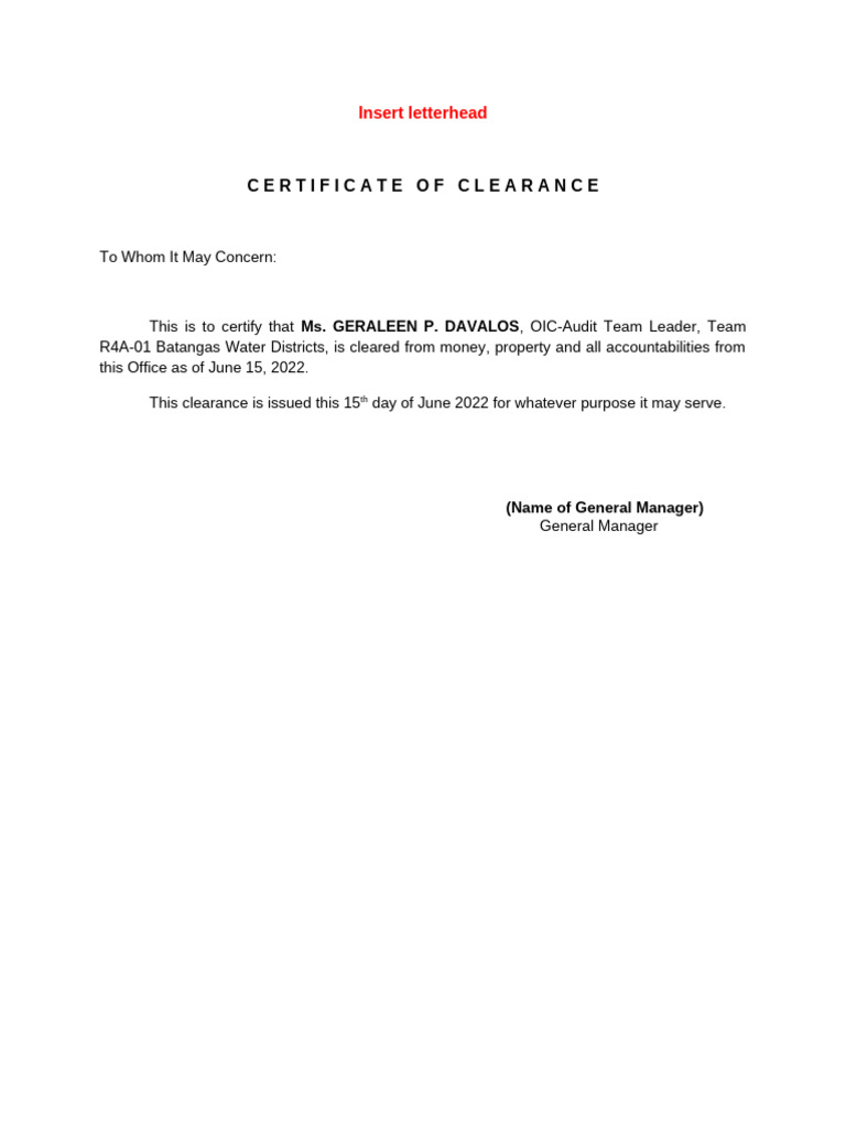 Clearance Template | PDF