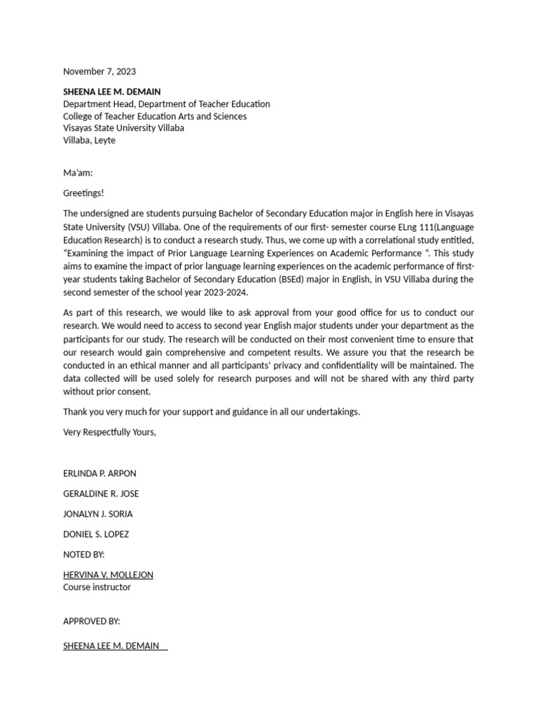 CONSENT LETTER | PDF | English Language | Learning