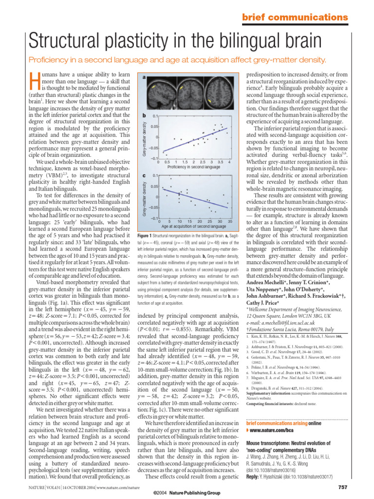 Structural Plasticity in The Bilingual Brain | PDF | Second Language ...