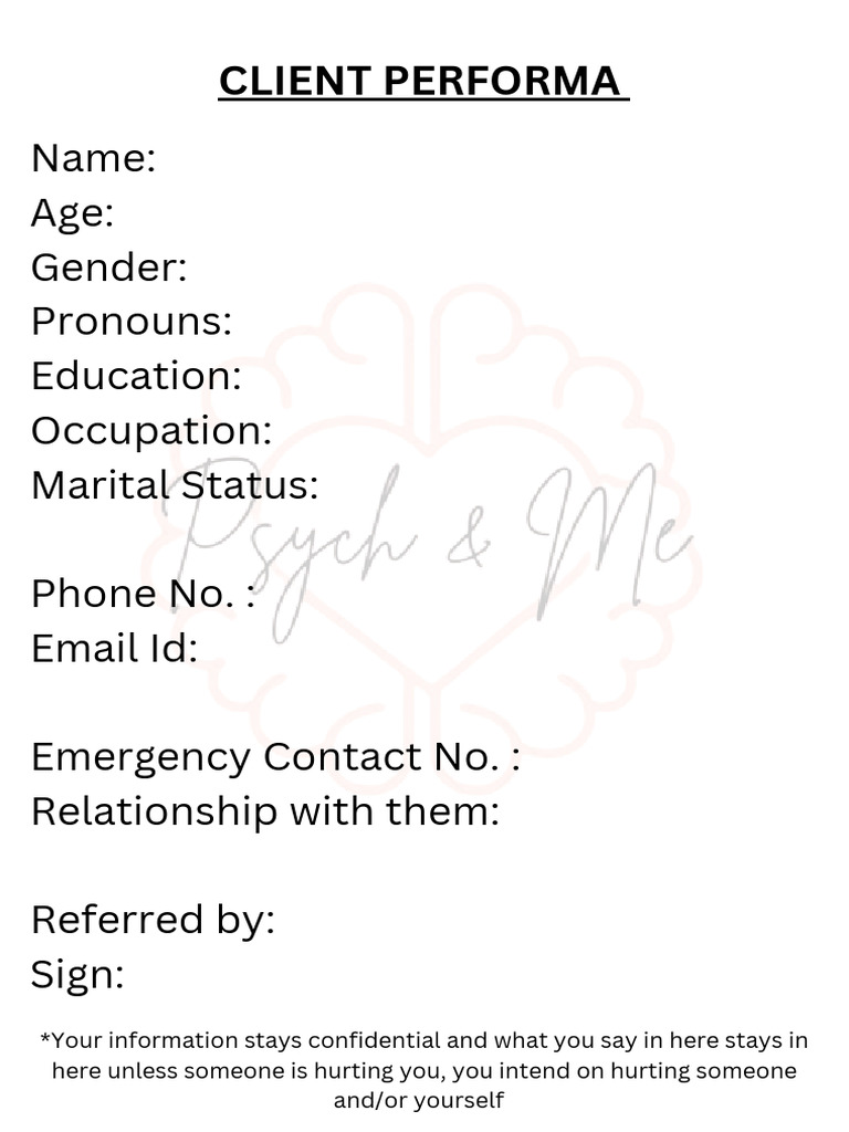 Client Performa + Consent Form @PsychnMe | PDF | Psychotherapy ...