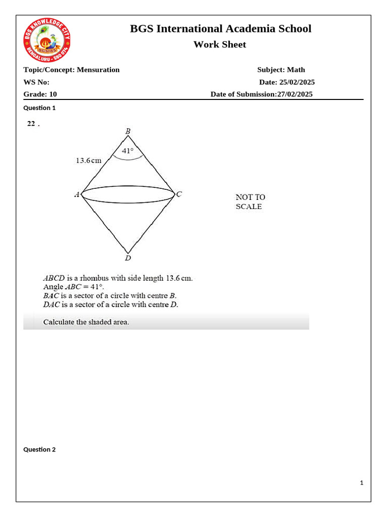 Mensuration Worksheet 0580 | PDF