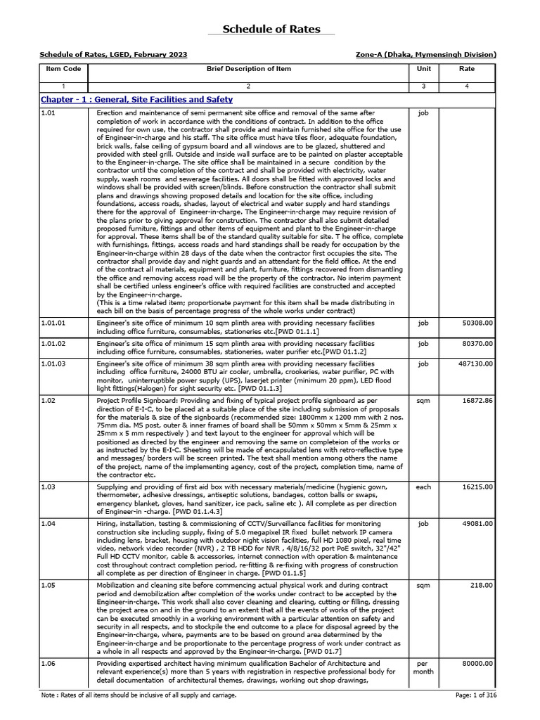 LGED Schedule of Rates 2023 - Dhaka | PDF | Soil | Road