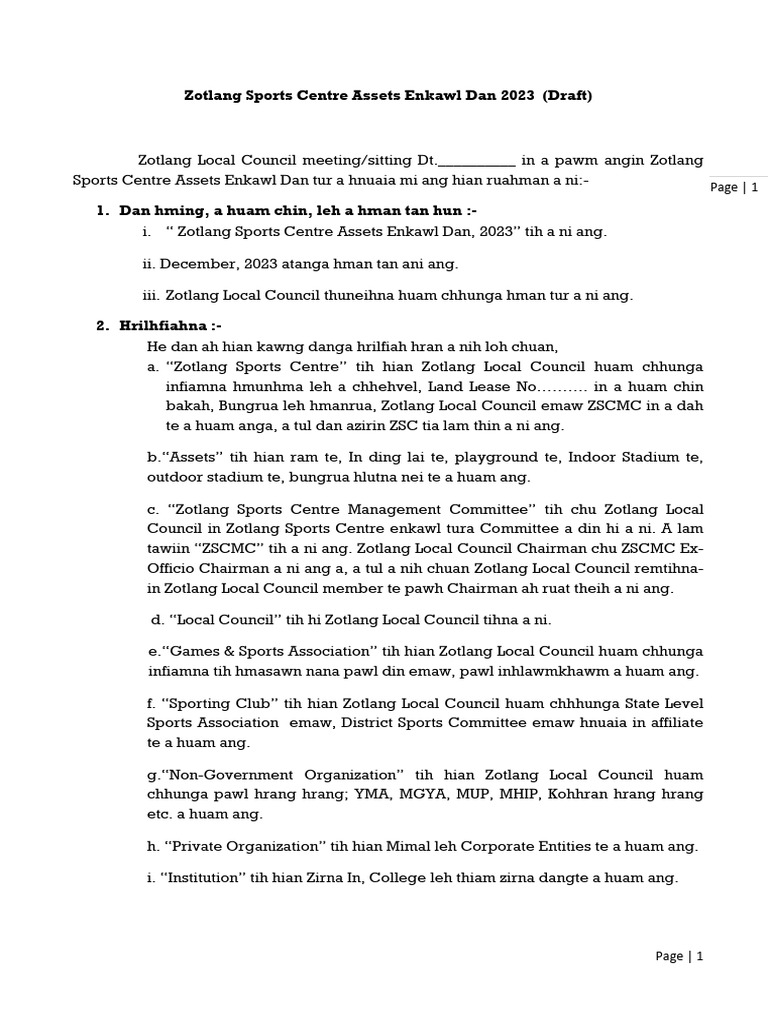 Zotlang Sports Centre Assets Enkawl Dan | PDF
