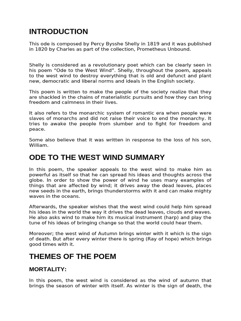 Ode to the West Wind Overview | PDF