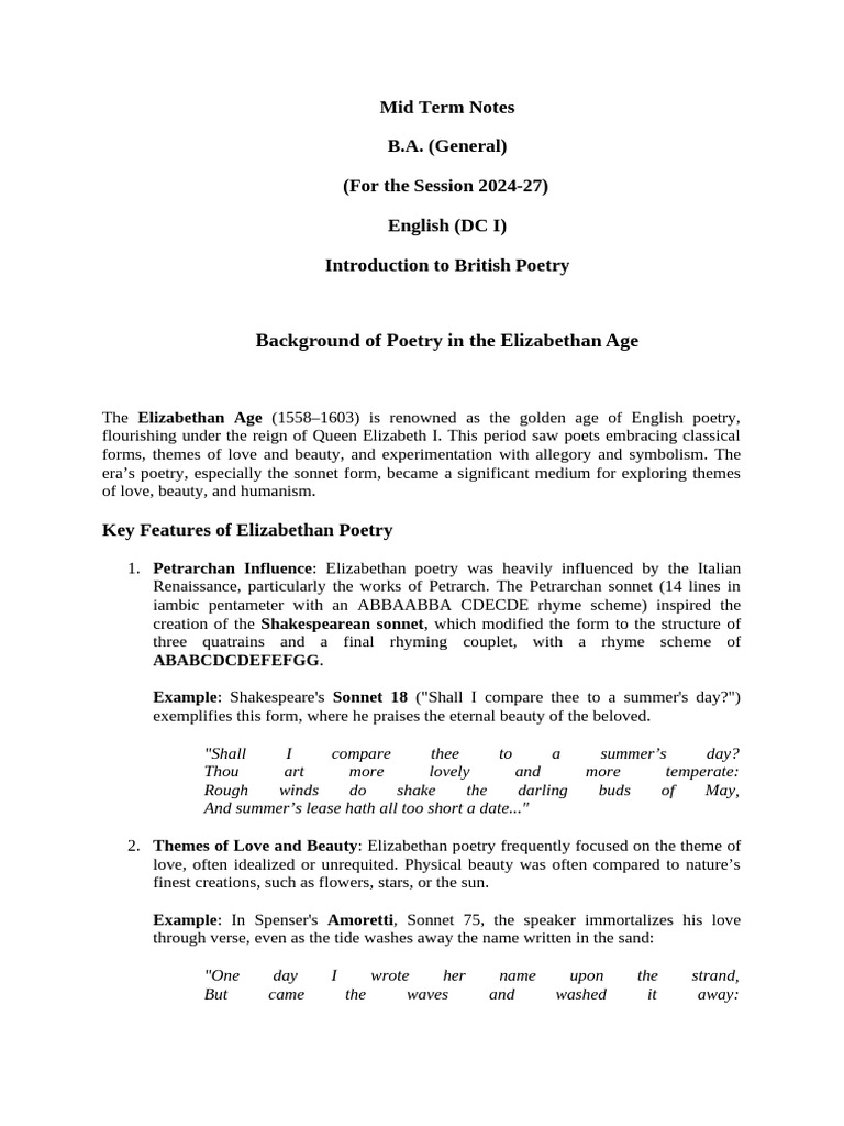 Mid Term Notes Background | PDF | The Faerie Queene | Poetry