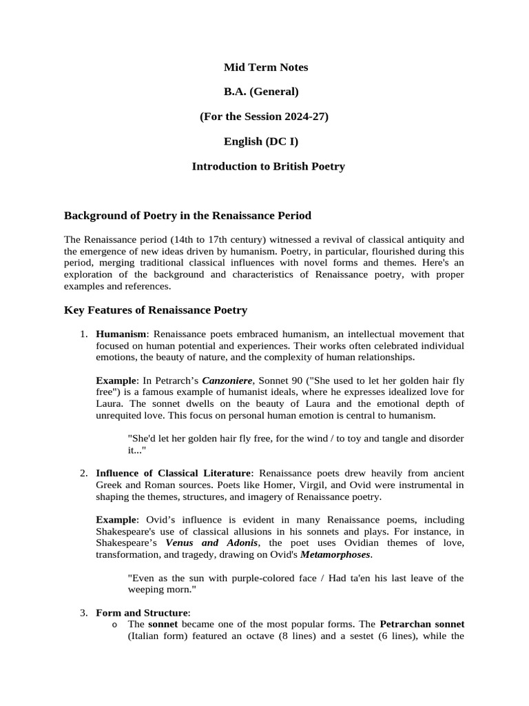 Mid Term Notes Background 3 | PDF | Poetry | Sonnets
