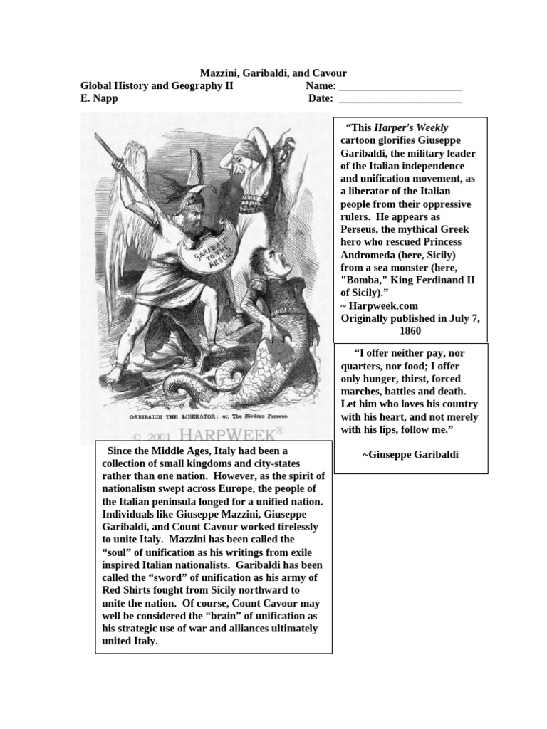 Mazzini, Garibaldi, and Cavour's Roles | PDF | Europe | Italy