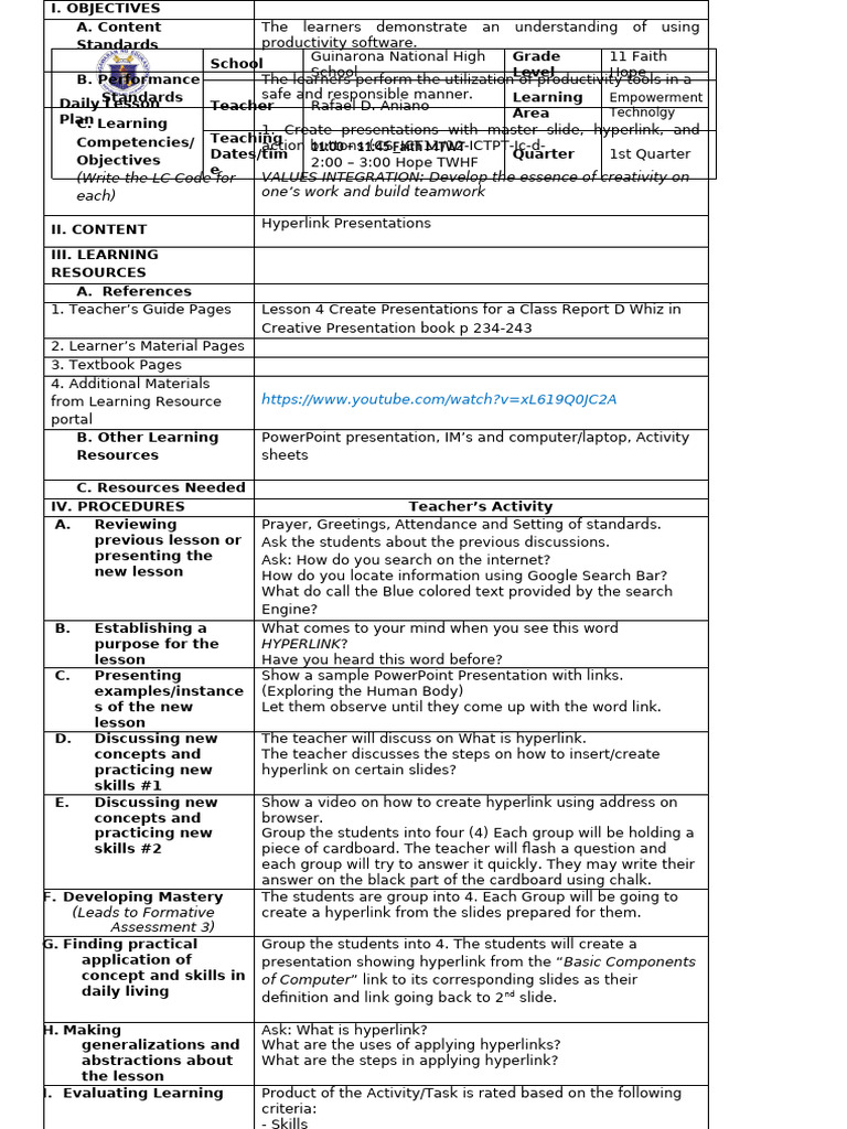 CO 1 DLP ICT Infographics | PDF | Hyperlink | Teachers