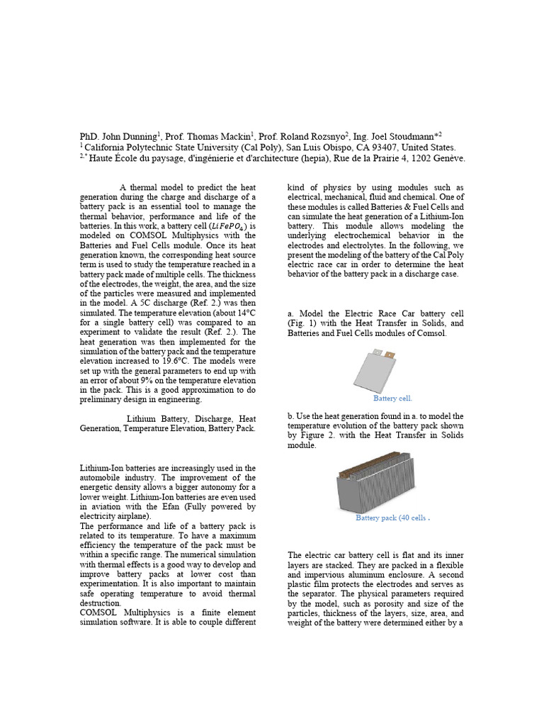 Lithium Battery Heat Modeling in COMSOL | PDF | Lithium Ion Battery ...