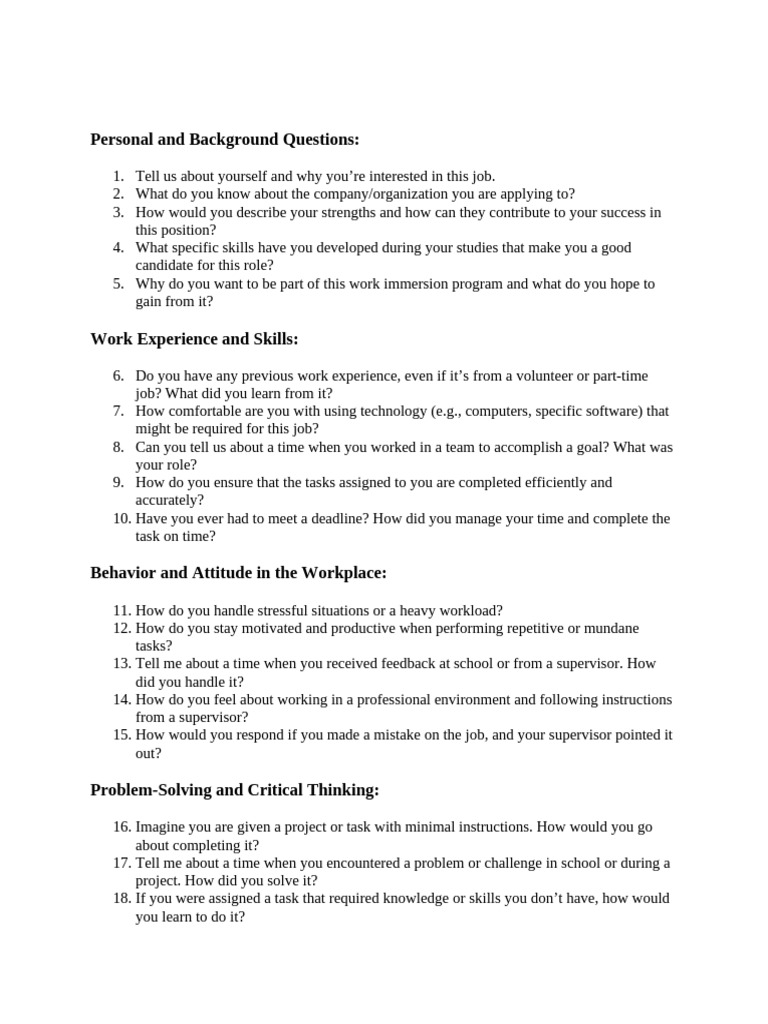 Mock Interview Questions | PDF | Skill | Goal