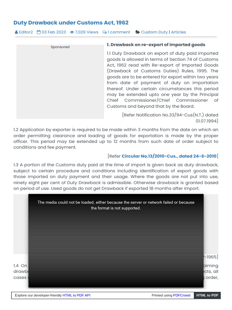 Duty Drawback Explained: Customs Act 1962 | PDF | Customs | Excise