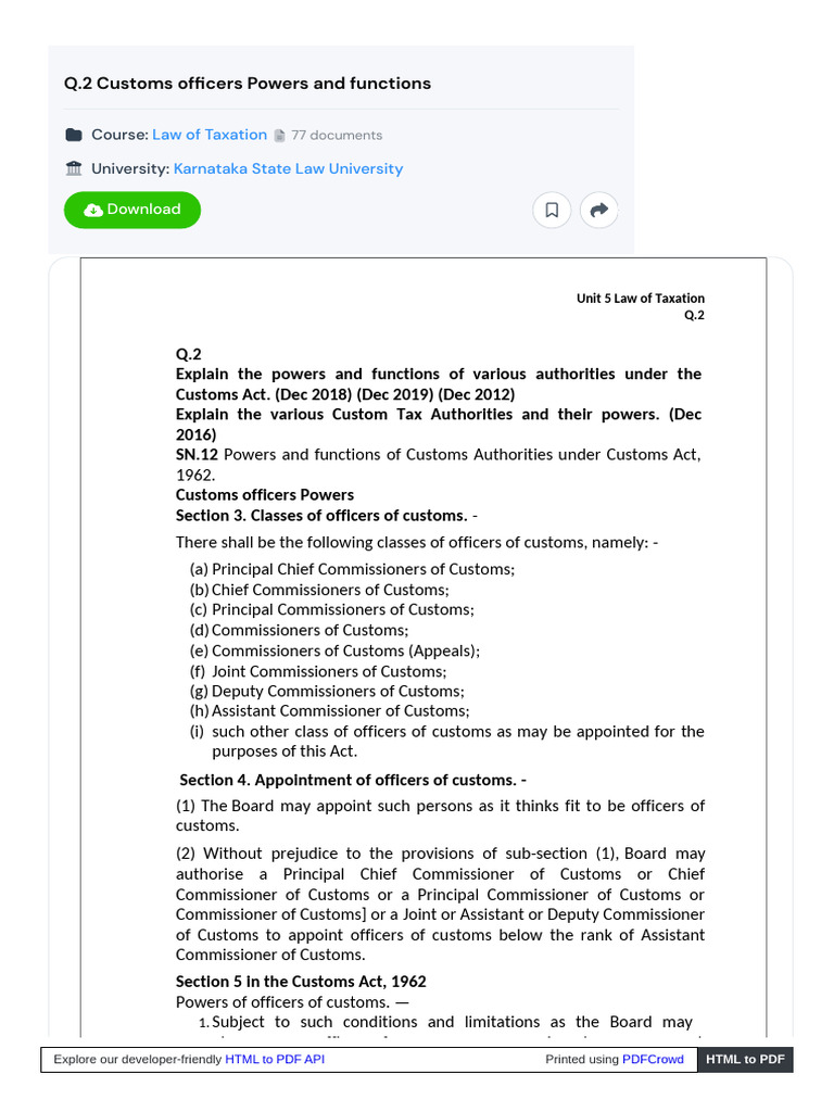 Customs Act Authority Powers Explained | PDF | Customs | Public Law