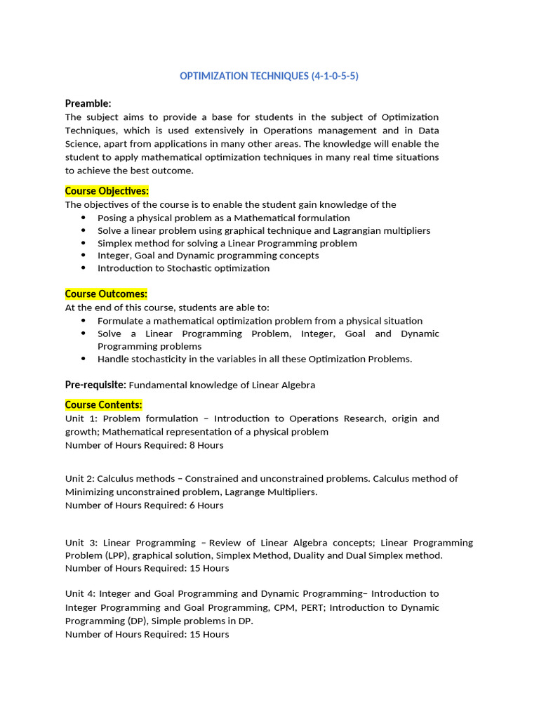 T4 - 4 - Optimization Techniques | PDF | Mathematical Optimization | Linear Programming