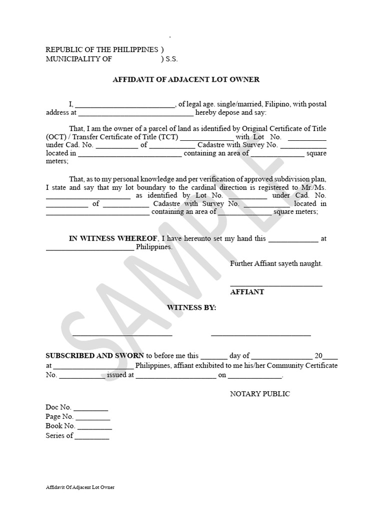 AFFIDAVIT OF ADJACENT LOT OWNER 2024 | PDF