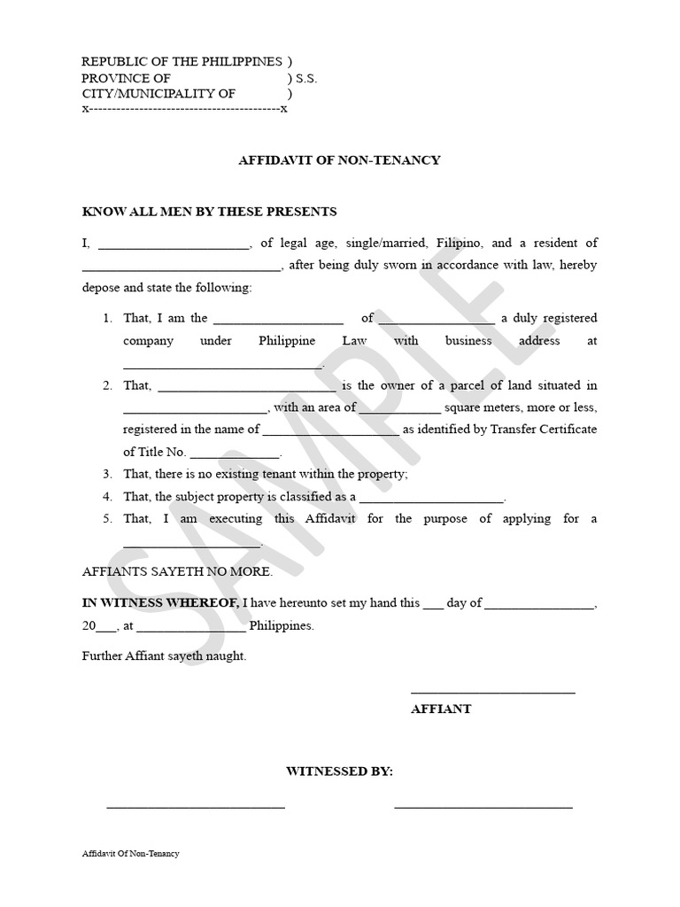 Affidavit of Non-Tenancy Form | PDF