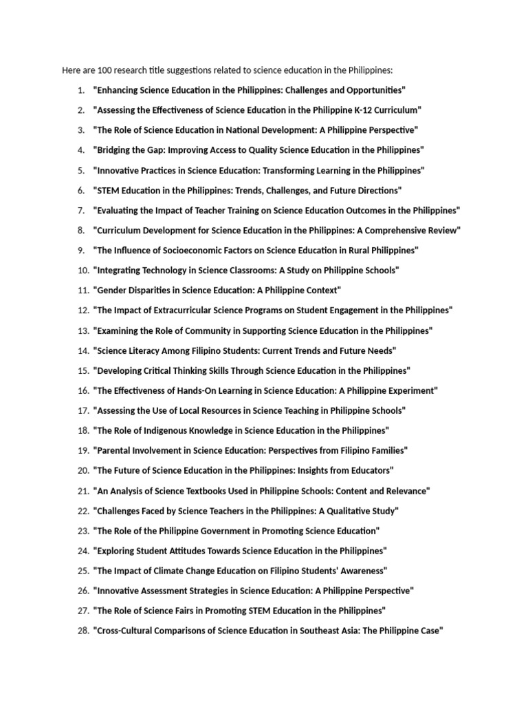 Research Titles on Science Education PH | PDF | Science | Cognition