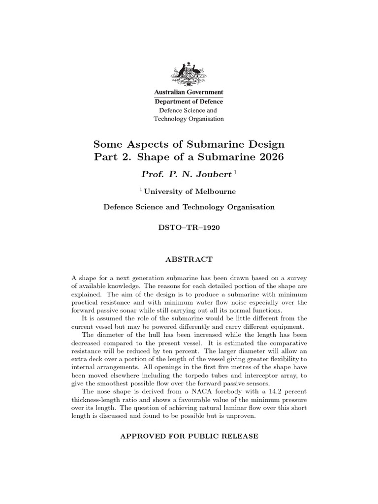 Some Aspects of Submarine Design Part 2. Shape of A Submarine 2026 ...