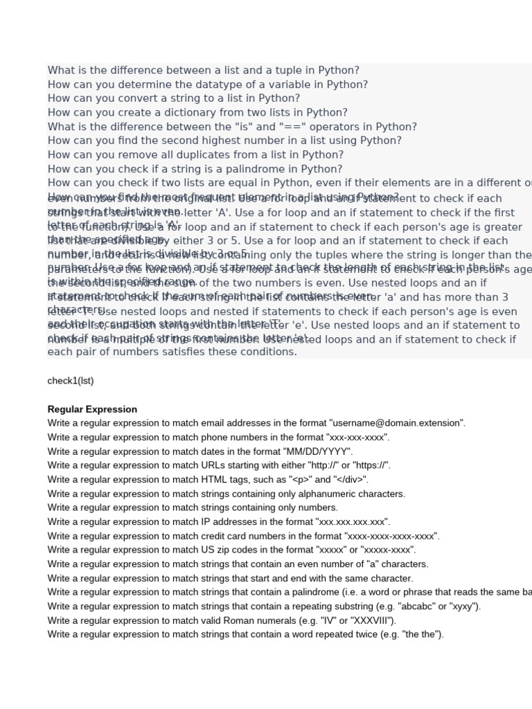 Python Questions | PDF | String (Computer Science) | Control Flow Python Questions | PDF | String (Computer Science) | Control Flow