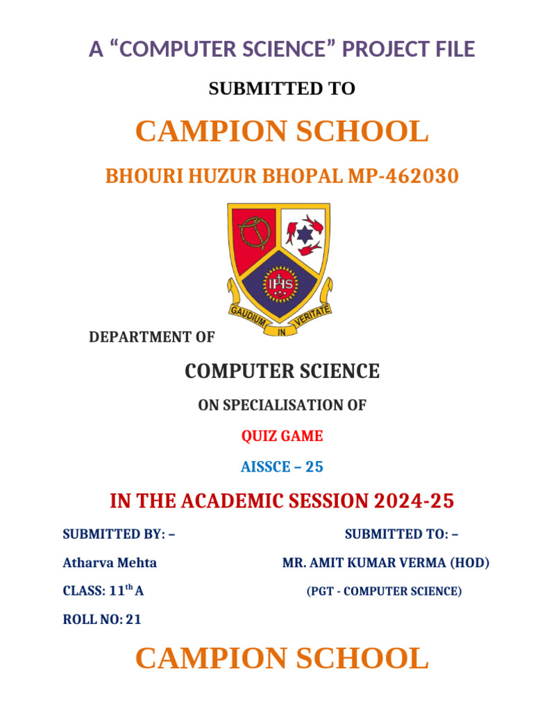 Quiz Game Project for Computer Science | PDF | Programming | Computer ...