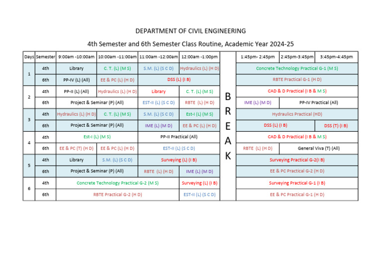 Civil Engineering Class Routine 2024-25 | PDF