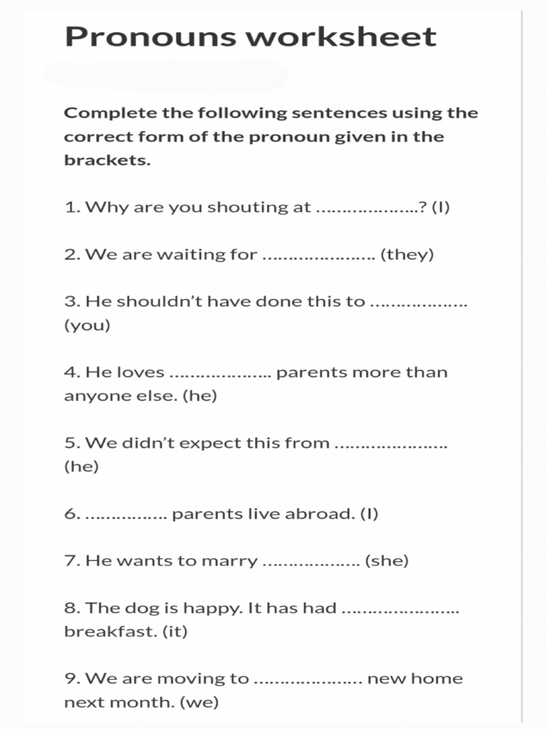 Pronouns Worksheet For HW | PDF