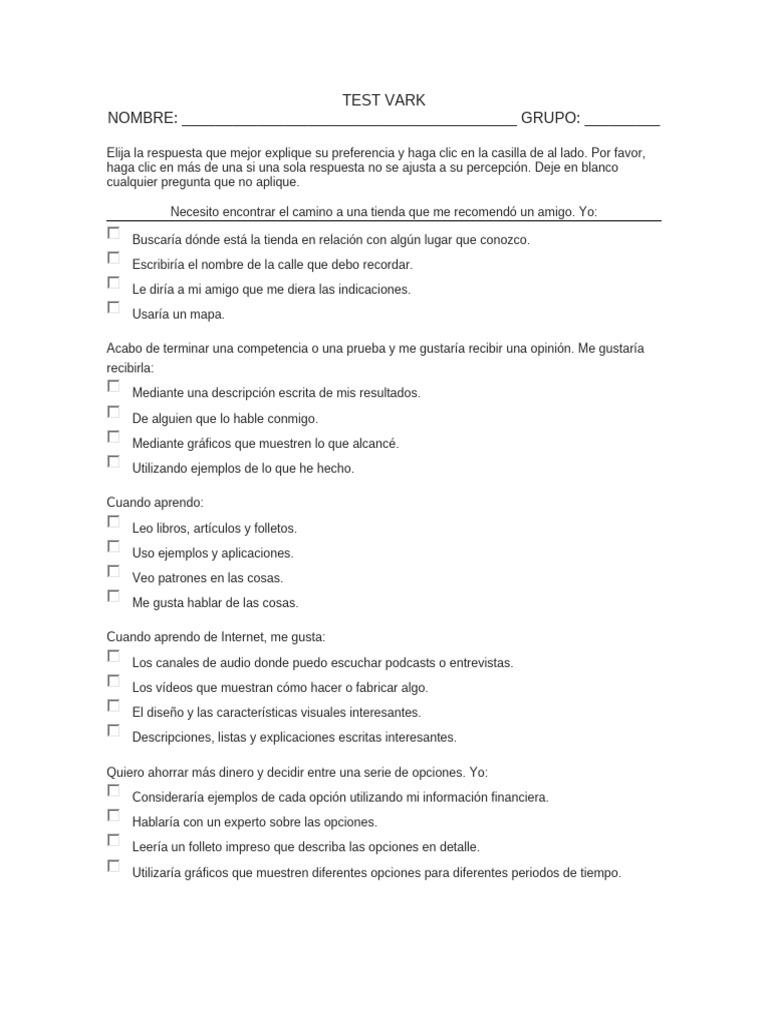 Test VARK: Estilos de Aprendizaje | PDF