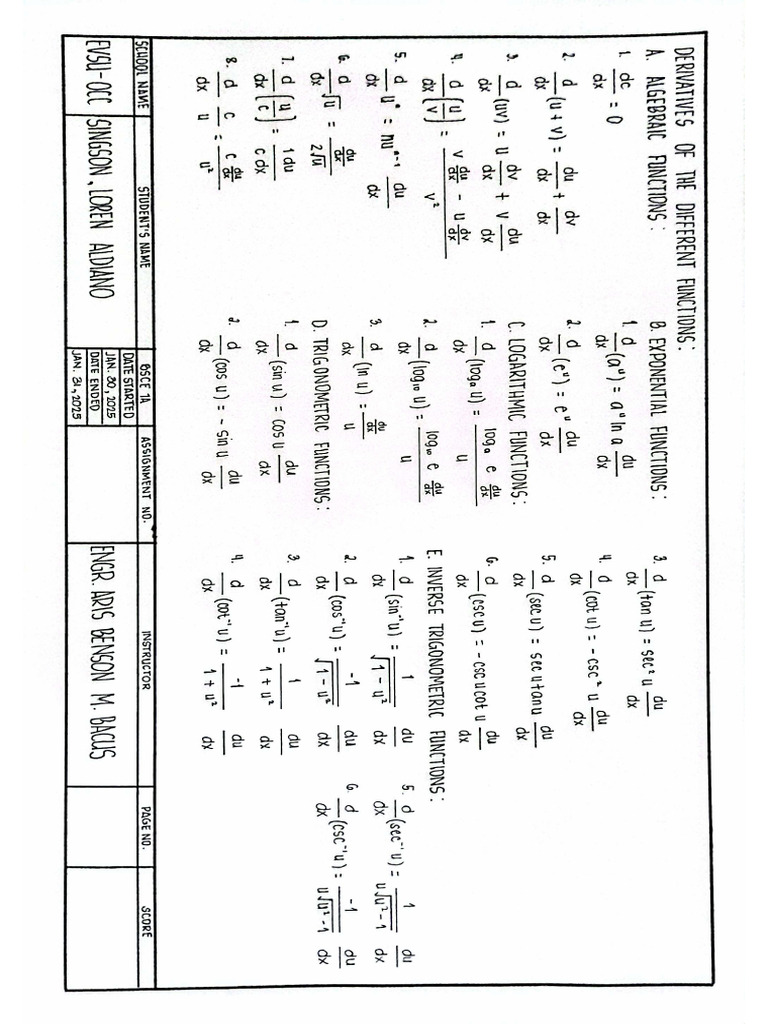 DERIVATIVE FORMULAS | PDF