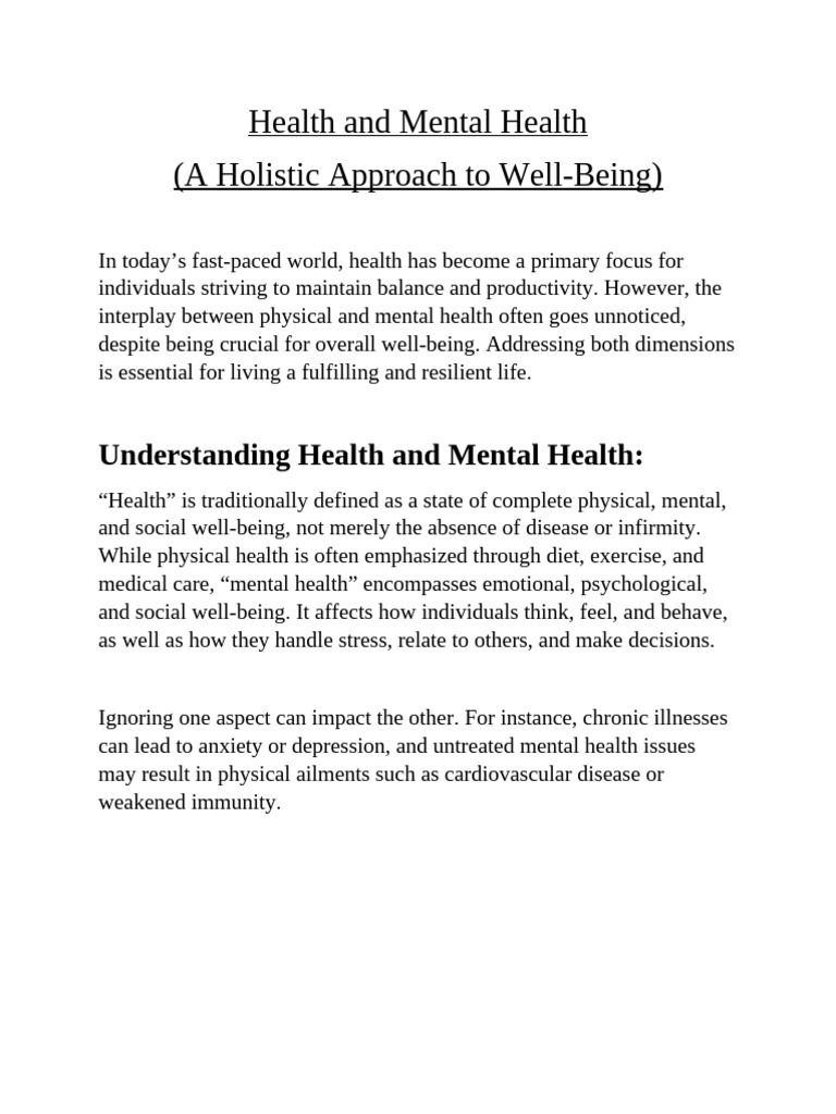 Health and Mental Health | PDF | Mental Health | Major Depressive Disorder