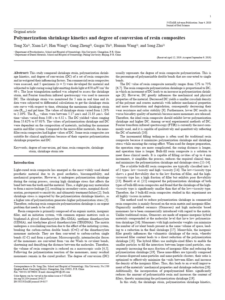 UV and Composite Resin Polymerization Shrinkage | PDF | Dental ...