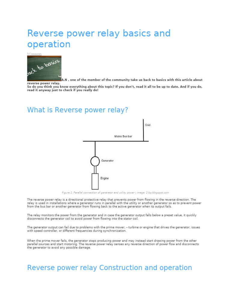 Reverse Power Relay Operation Explained | PDF | Electric Generator ...