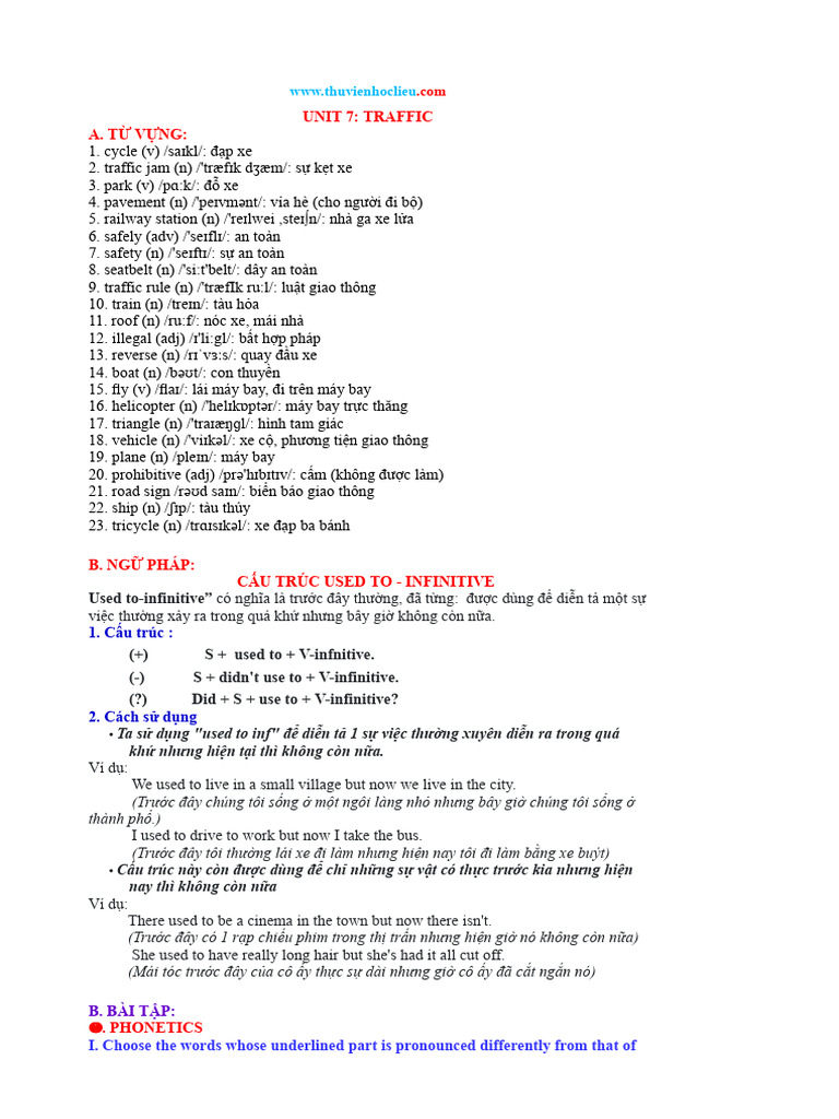 BTTHCS TA7 Unit 7 | PDF | Traffic | Fare