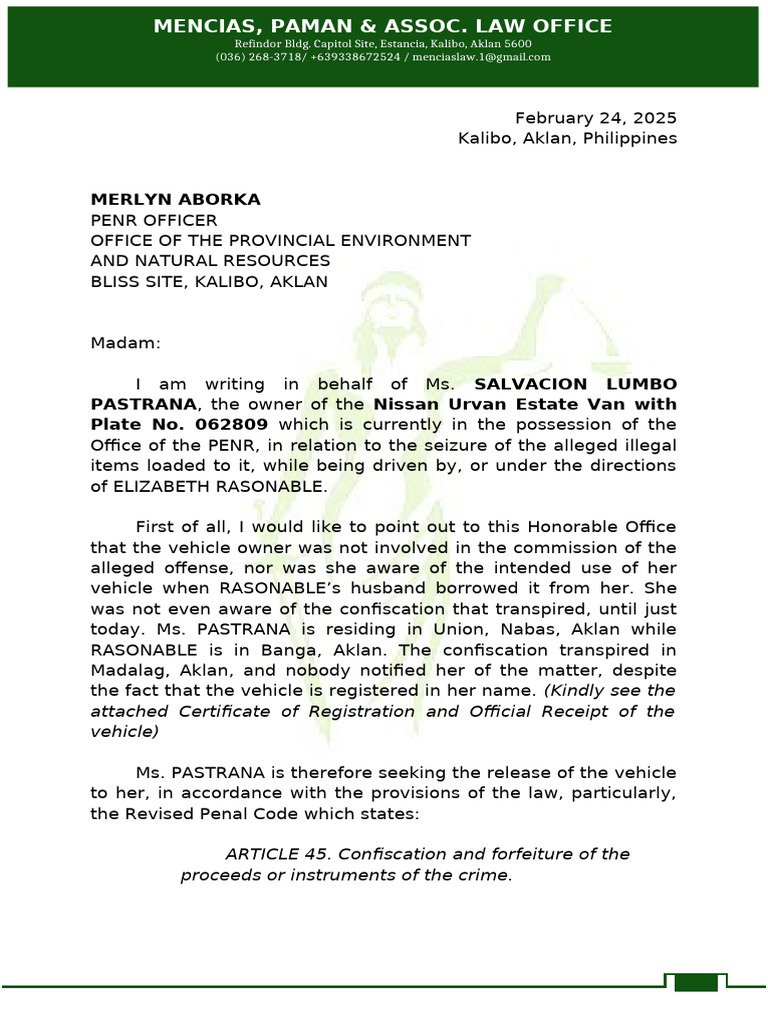 Letter Request DENR | PDF | Asset Forfeiture | Common Law
