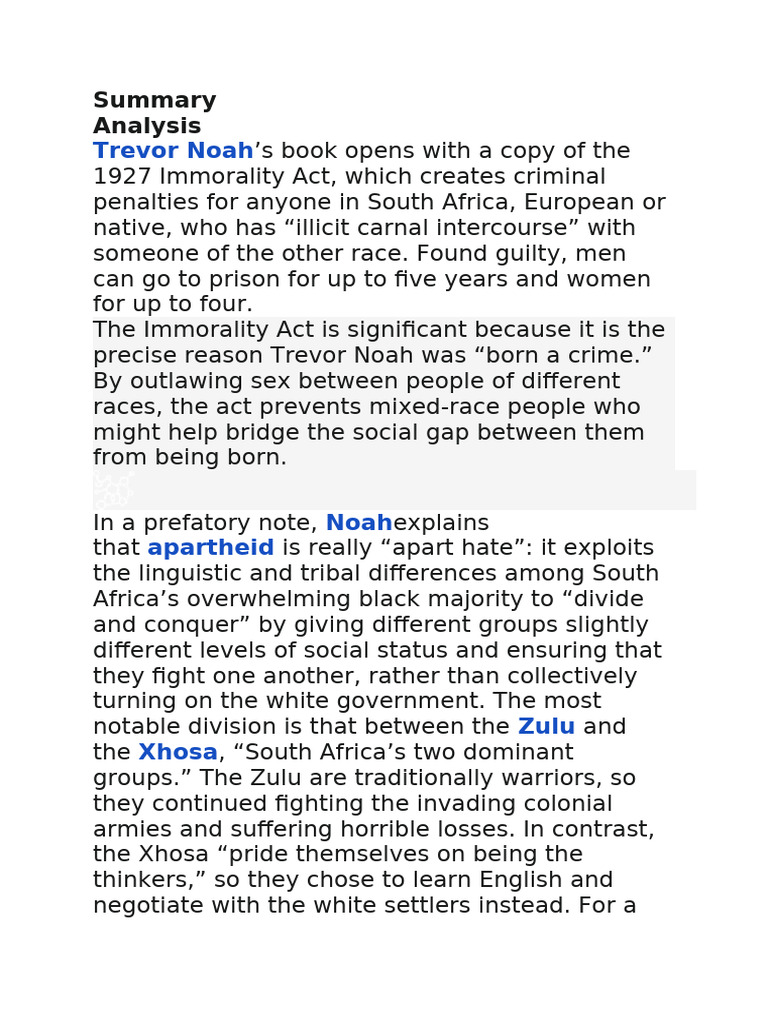 BORN A CRIME ANALYSIS, THEMES , SYMBOLS | PDF | Apartheid | Race (Human ...