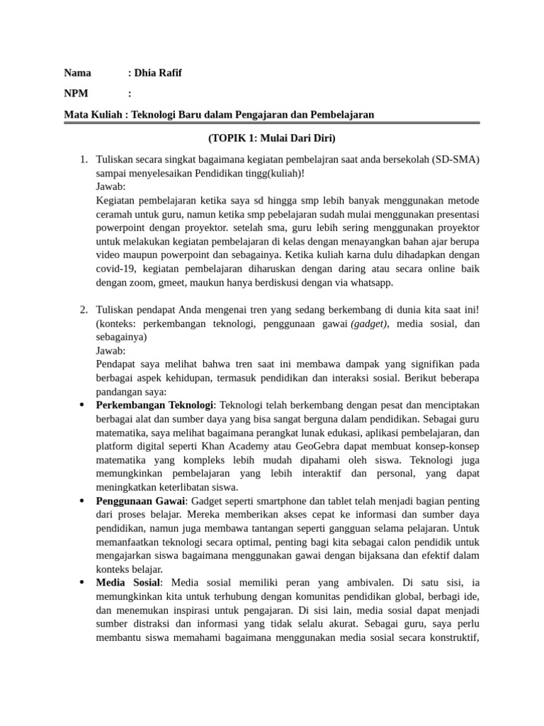 Tugas Teknologi BPP t1 Mulai Dari Diri | PDF