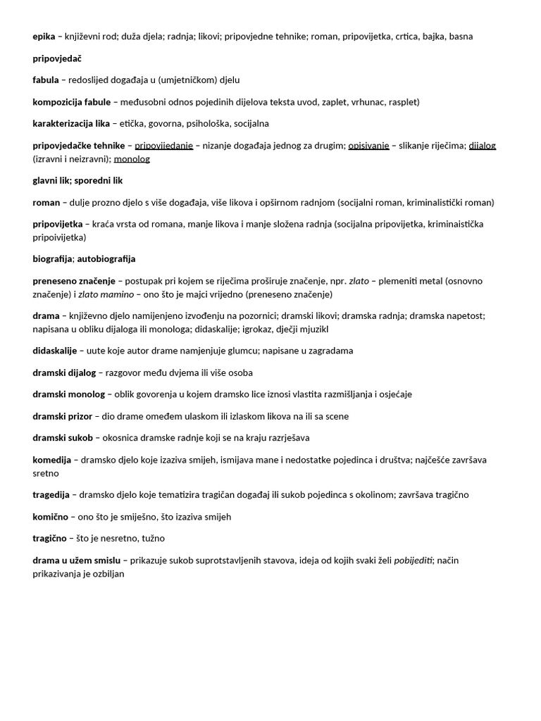 Epika I Drama - 8. Razred - Sinteza | PDF