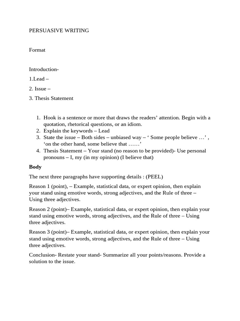 Persuasive Writing Structure Guide | PDF
