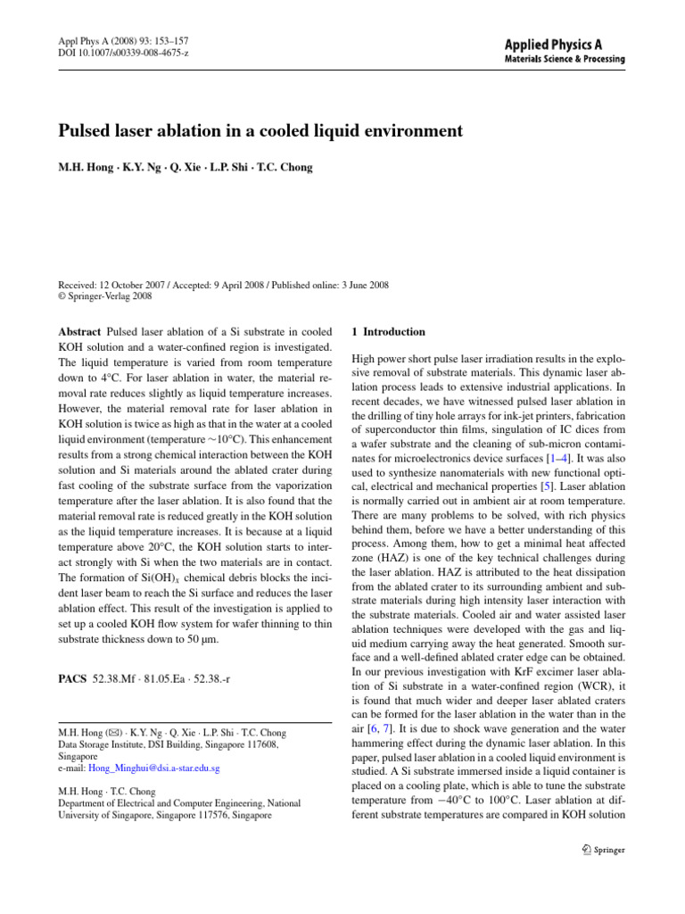 Pulsed Laser Ablation in a Cooled Liquid Environment | PDF | Ablation | Laser