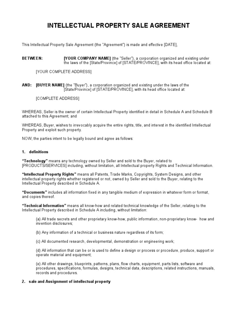 IP Sale Agreement | Download Free PDF | Know How | Intellectual Property