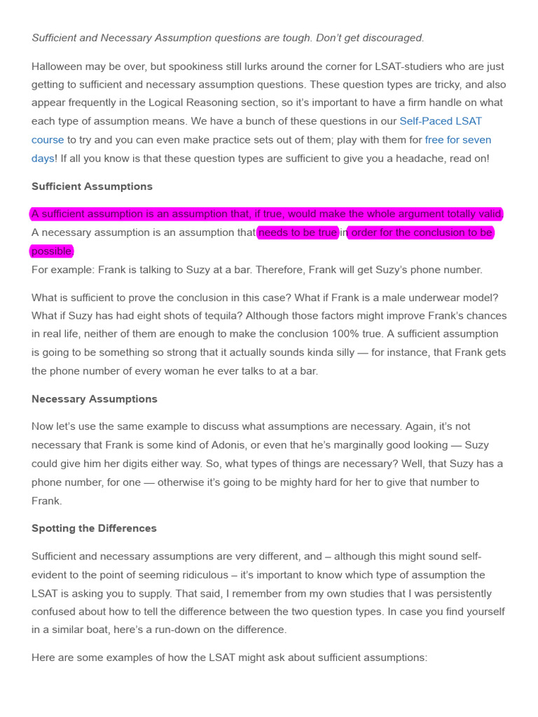 assumption question | PDF | Argument | Law School Admission Test