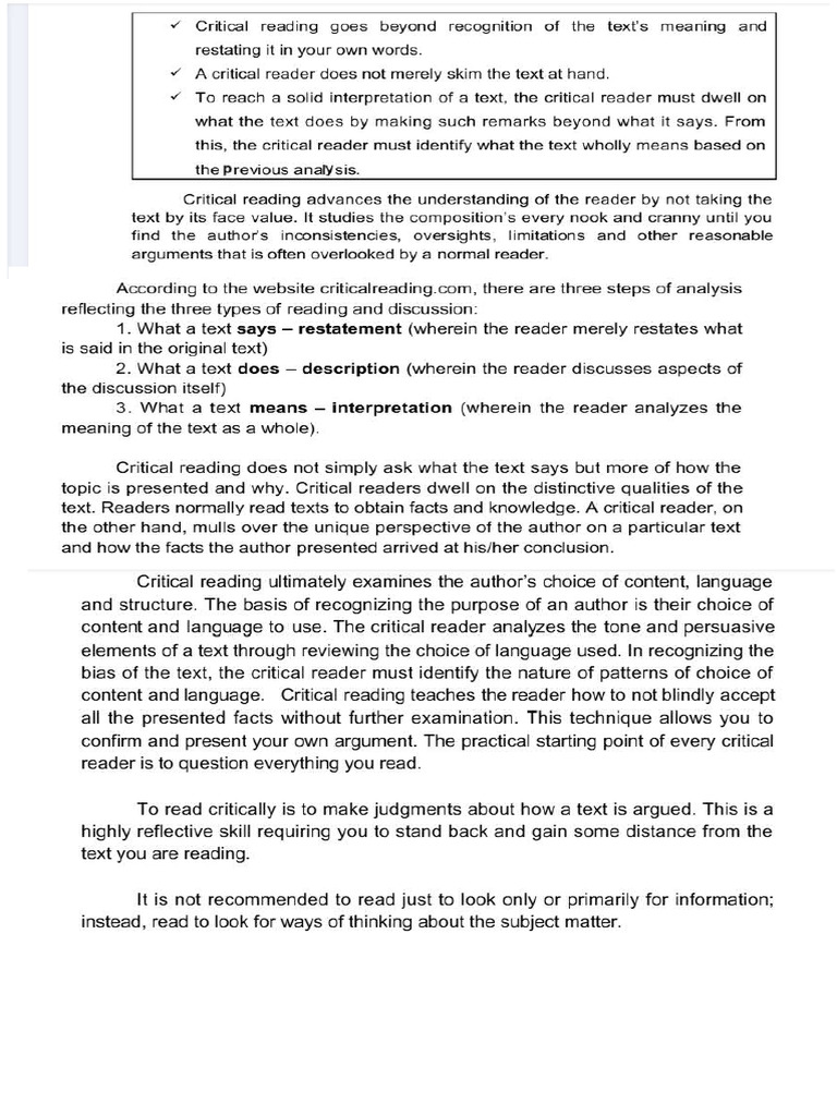 CRITICAL READING | PDF