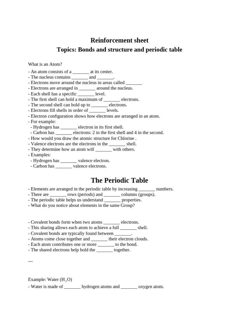 Reinforcement Sheet for Science | PDF | Periodic Table | Atoms