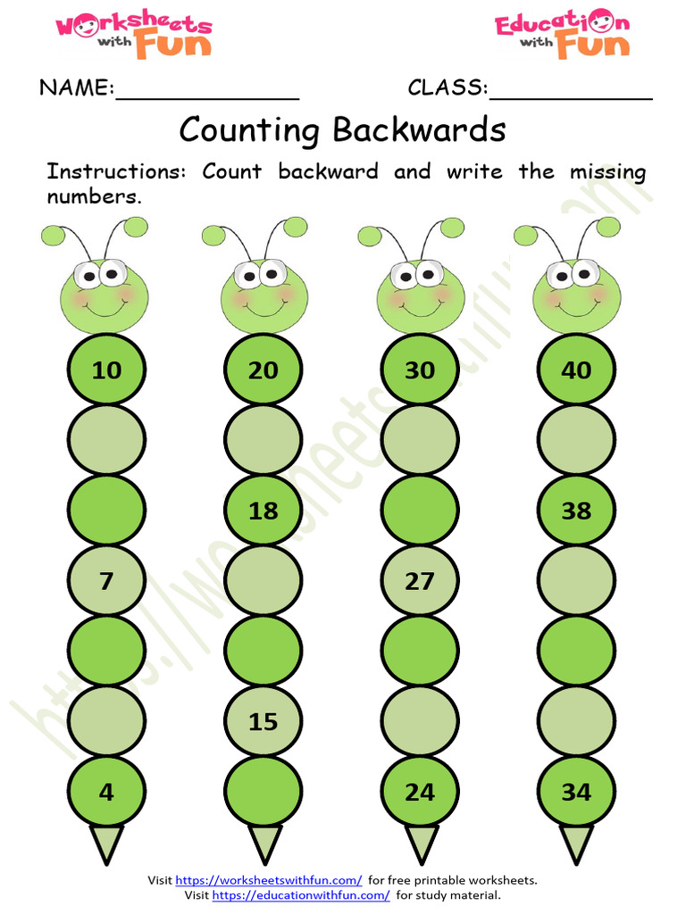 Counting Backwards Worksheet 5 (Color) | PDF