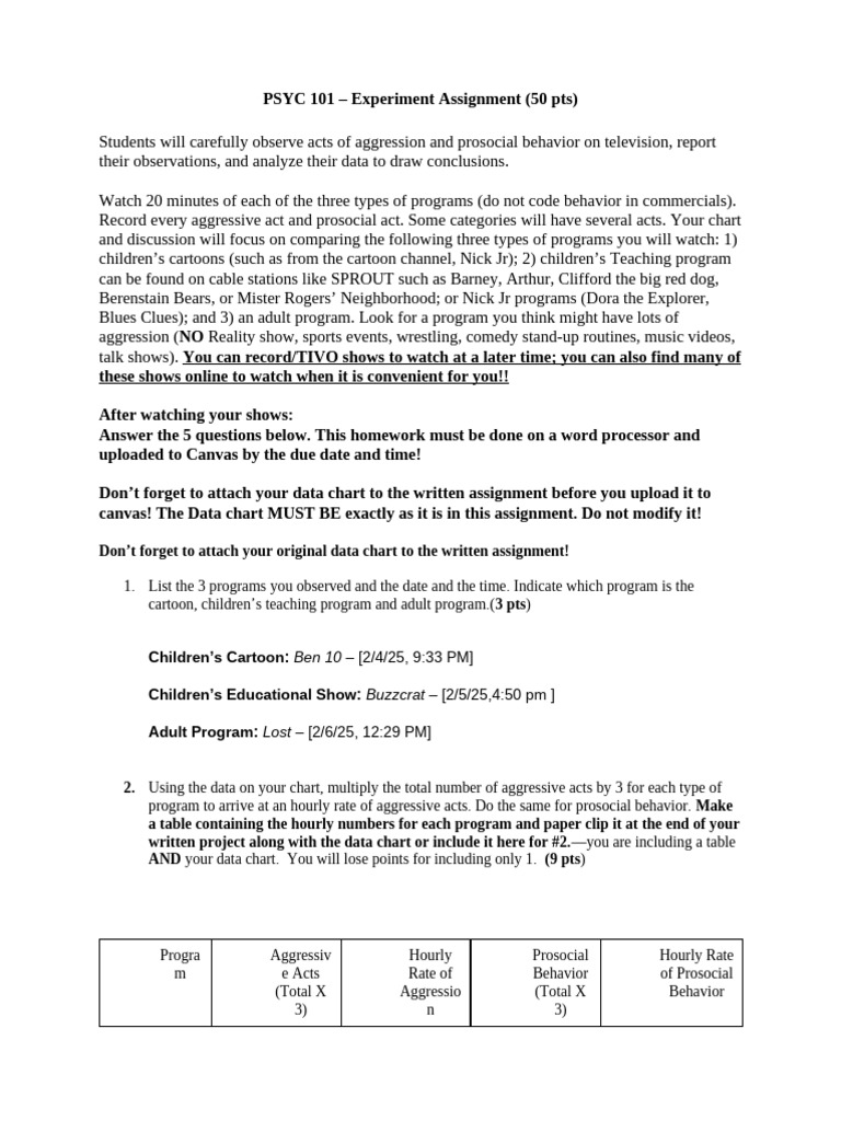 PSYC-101.Experiment Assignment - Fady A | PDF | Aggression | Empathy