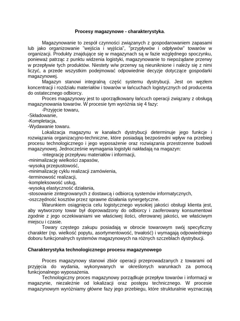 Procesy Magazynowe | PDF