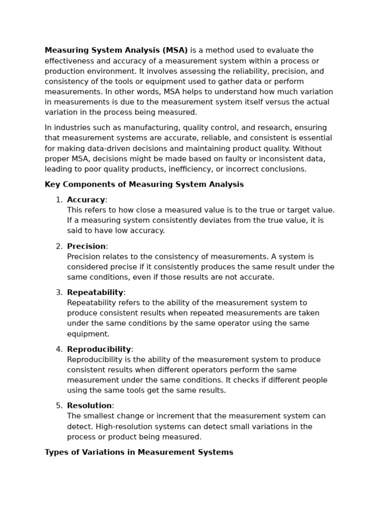Measuring System Analysis | PDF | Accuracy And Precision | Measurement